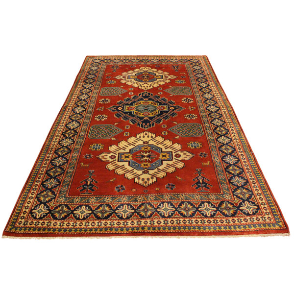 Isabelline Tapis géométrique en laine noué à la main 4 pi 6 po x 6 pi 1 po Aala - Wayfair Canada